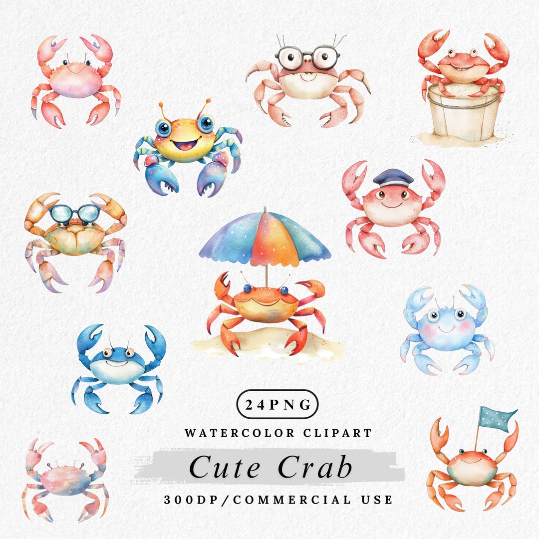 Crab Clipart PNG, Cute Crab Character Illustration, Watercolor Sea ...