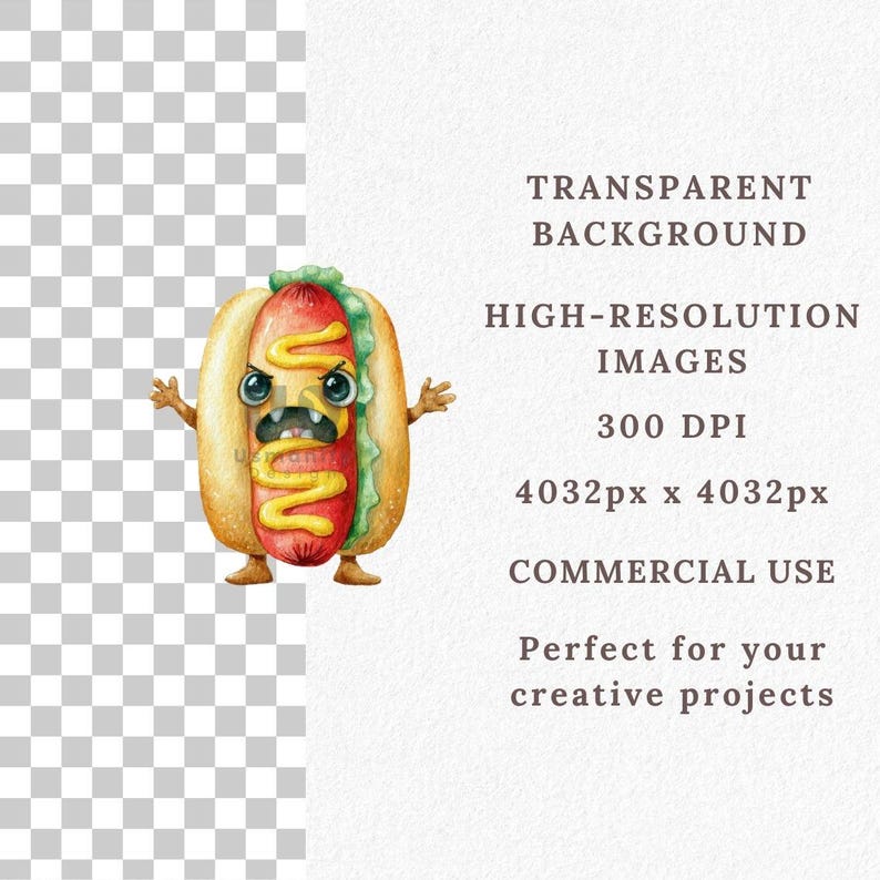 Funny Angry Hot Dog Clipart: Cartoon Food PNG Bundle (digital Download ...