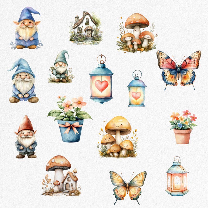 Magical Garden Clipart: Watercolor Fantasy PNG Bundle, Enchanted Floral ...