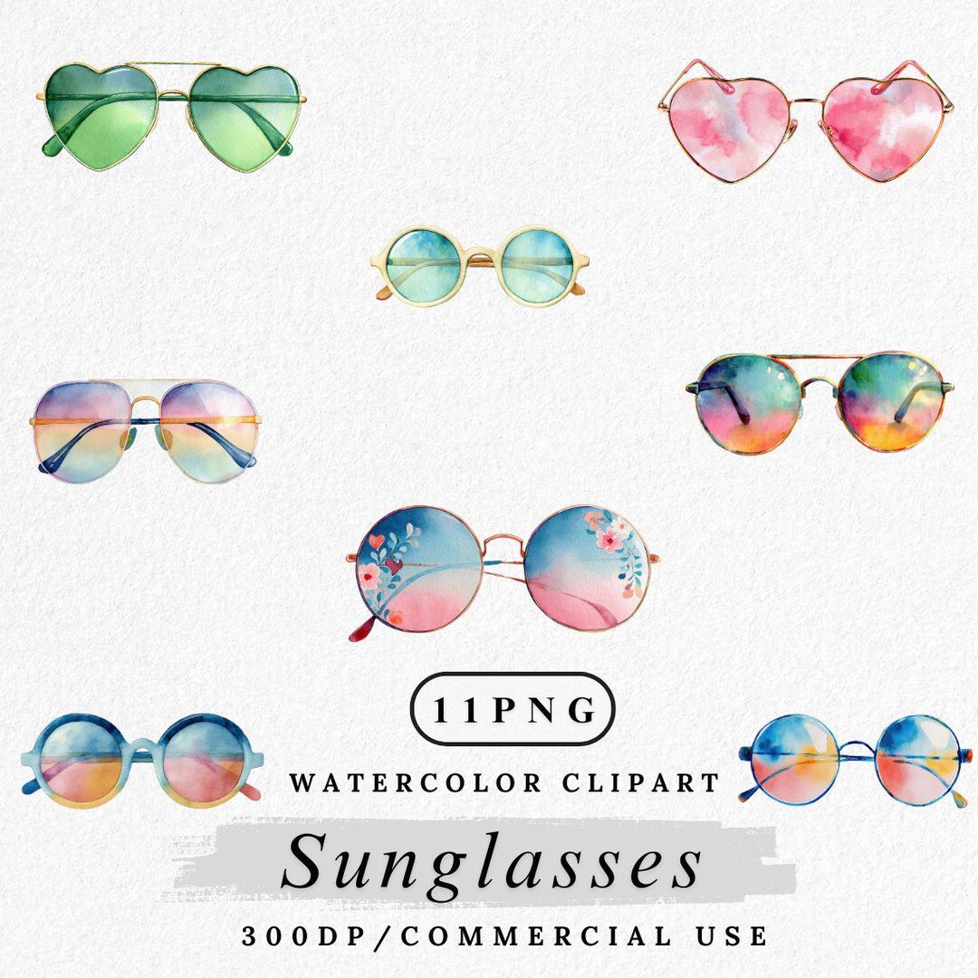 Sunglasses Clipart, Watercolor Sunglasses PNG, Fashion Eyewear, Summer ...