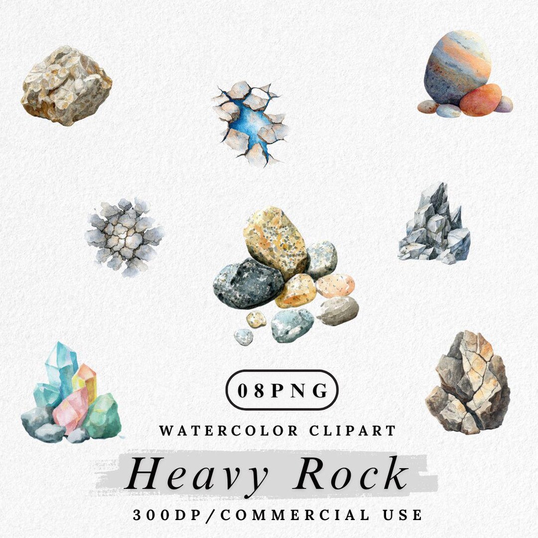 Heavy Rock Clipart, Watercolor Stone PNG, Big Grey Rock, Boulders Clip ...