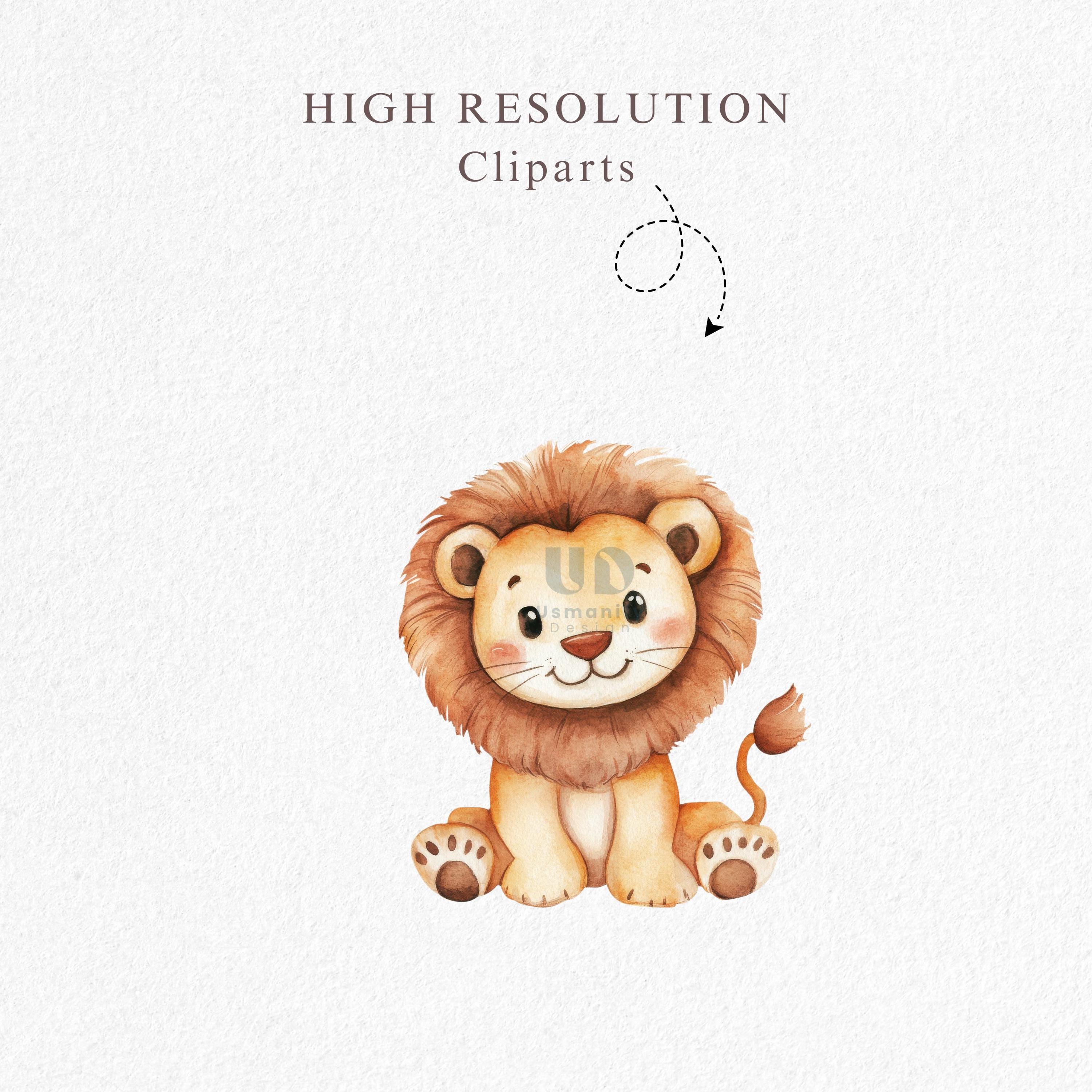 Lion Clipart Bundle, Cute Lion PNG, Watercolor Safari Animal Clip Art ...