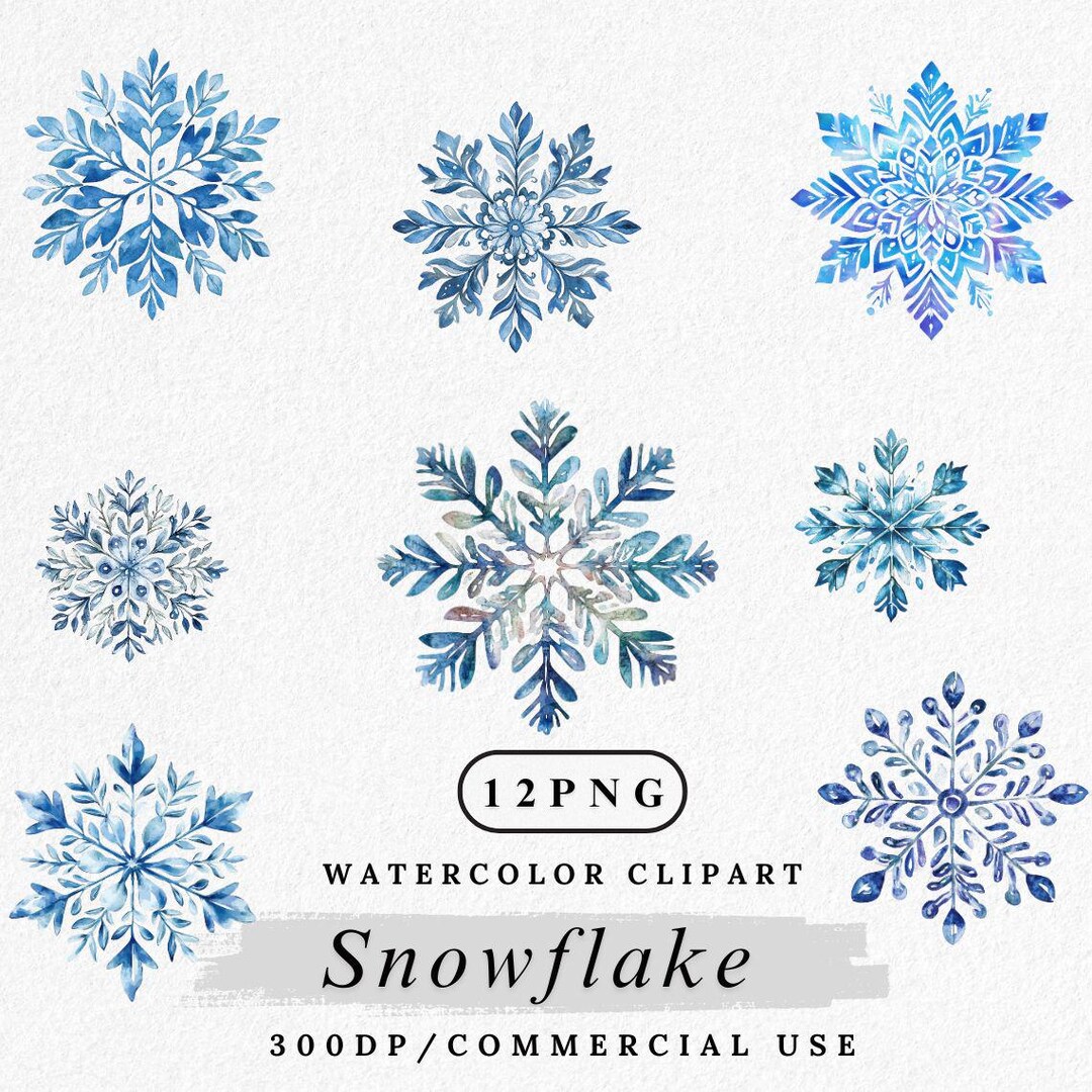 Watercolor Snowflake Clipart: Winter Holiday PNG Graphics (digital ...