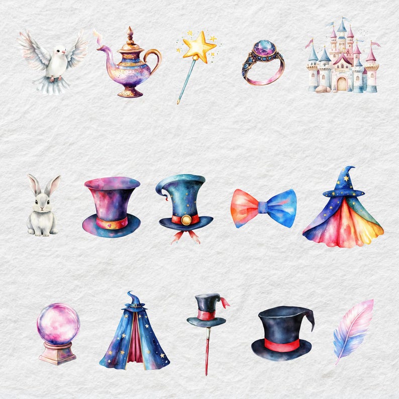 Watercolor Magician Clipart: Magic Show PNG Graphics (digital Download ...