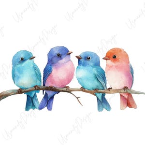 17 Watercolor Birds Clipart PNG, Pastel Birds Branch, Cute Nursery Bird ...