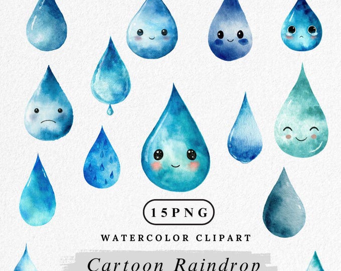 Cute Raindrop Character Clipart Set, Whimsical Water Drops, Digital ...