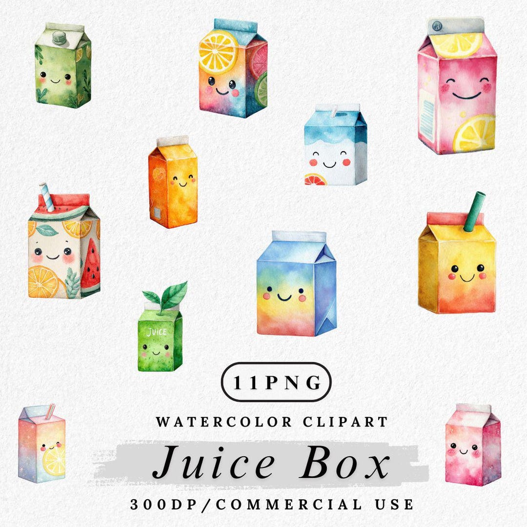 Juice Box Clipart, Cute Drink PNG Bundle, Cartoon Juice Box, Beverage ...