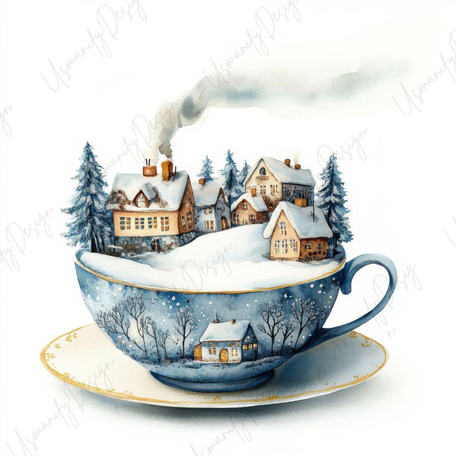 19 Winter Teacup Village Clipart, Cozy Snowy Mini Village Art, Holiday ...
