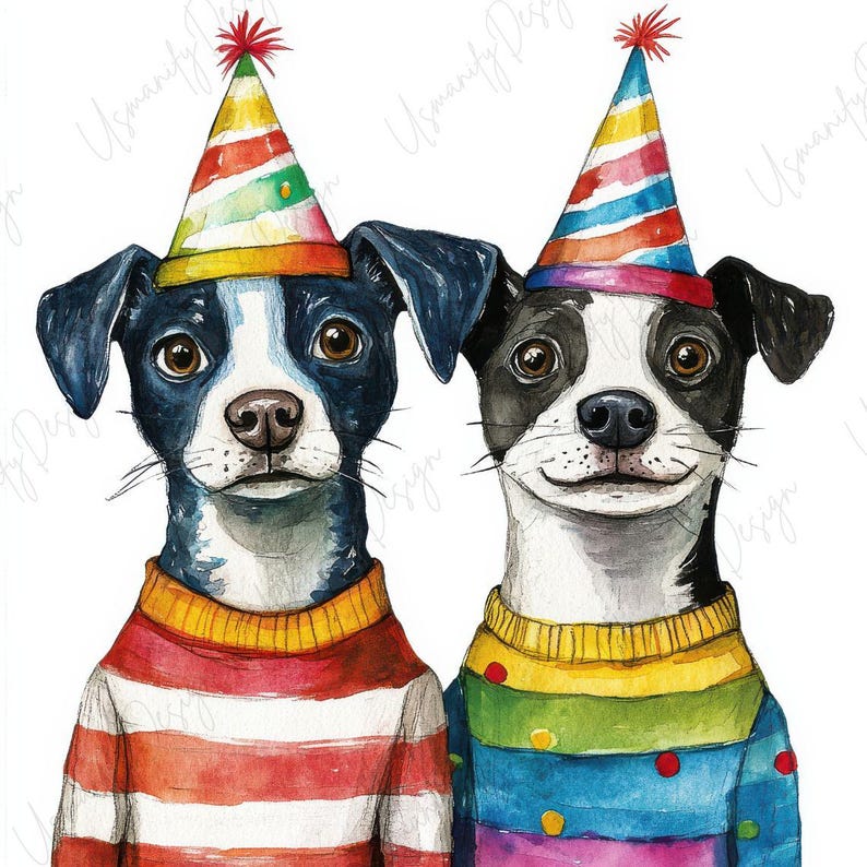 20 Party Dog Clipart, Cute Puppy in Party Hat, Birthday Dog Watercolor ...