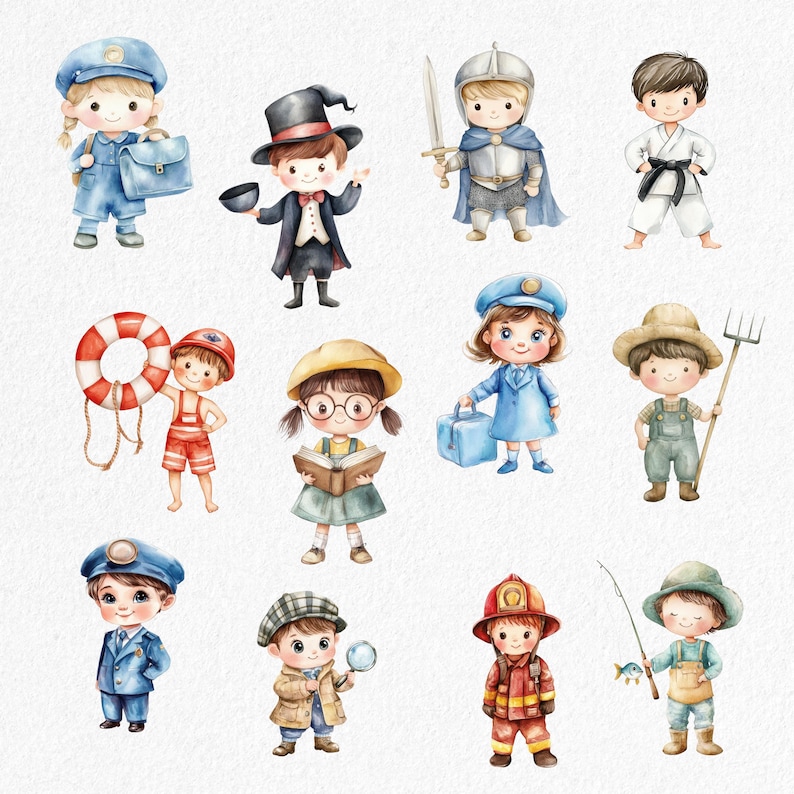 Kids Career Clipart PNG, Watercolor Occupation Clipart, Kids Profession ...