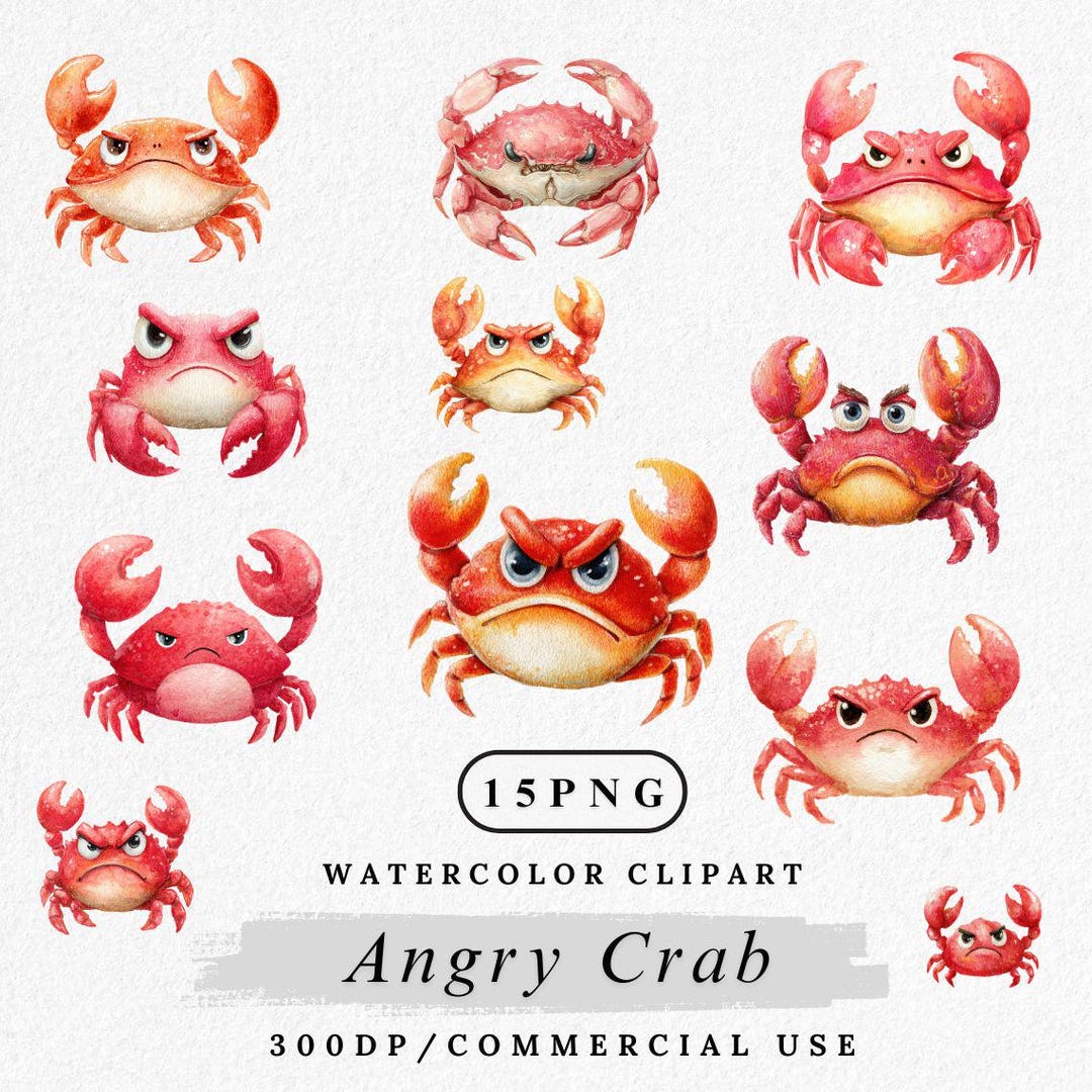 Angry Crab Clipart, Cute Sea Animal PNG, Funny Crab Illustration ...