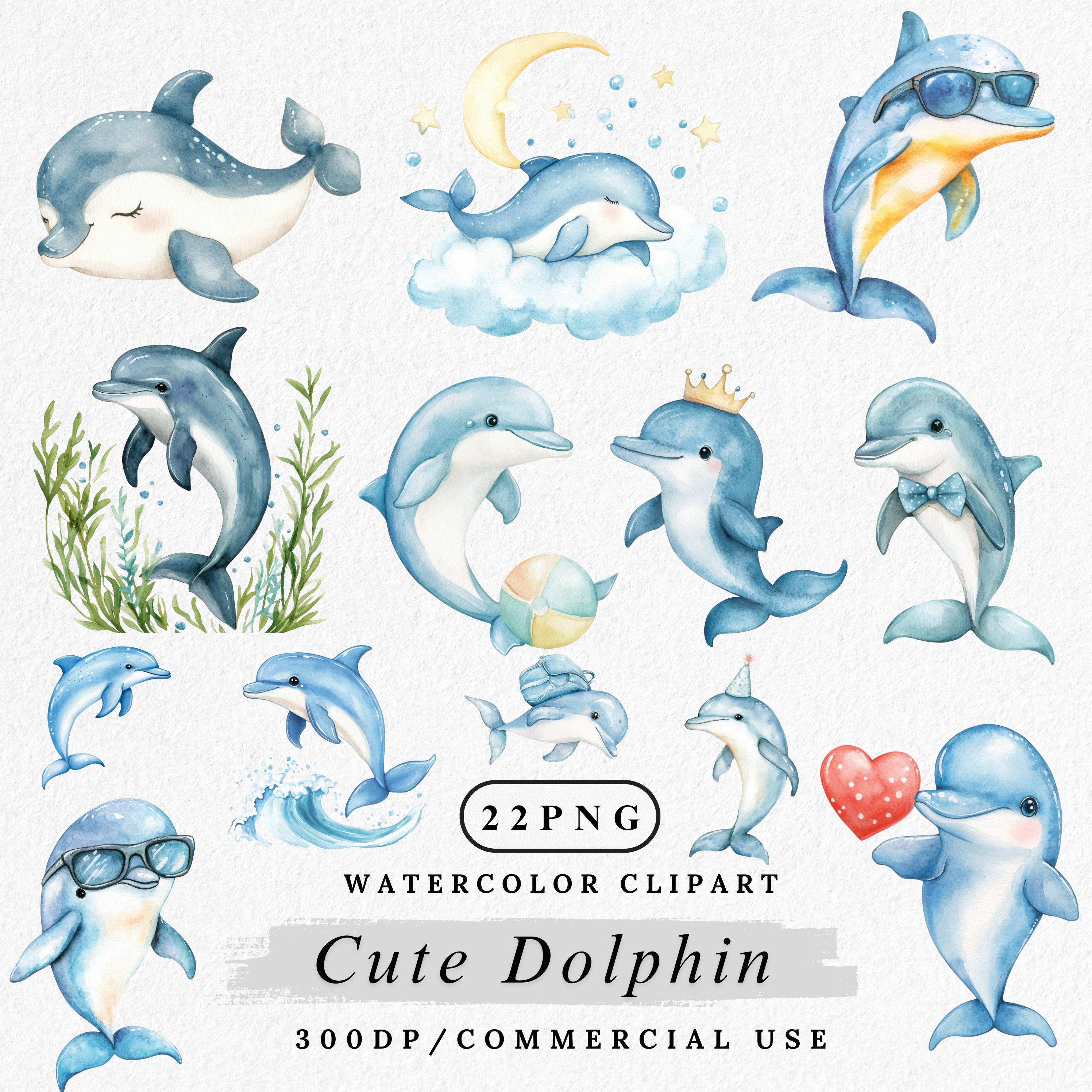 Dolphin Clipart Bundle, Cute Dolphin PNG, Watercolor Sea Animal Png ...
