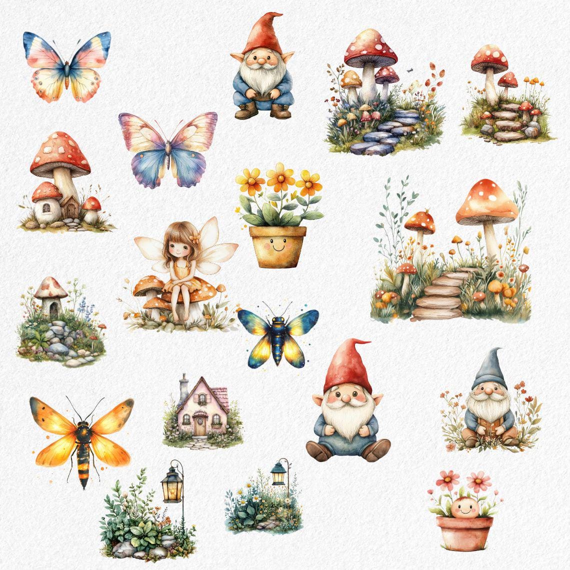 Magical Garden Clipart: Watercolor Fantasy PNG Bundle, Enchanted Floral ...