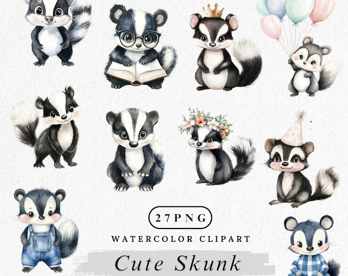 Cute Skunks Clipart, Skunk Png, Skunk Clipart Bundle, Clipart Bundle ...