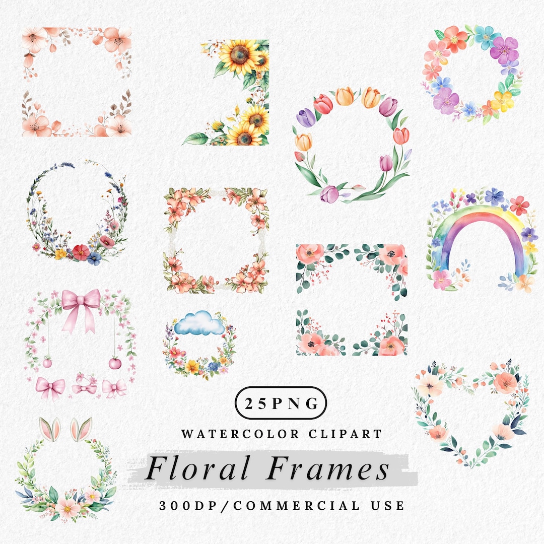 Watercolor Floral Frames Clipart: Botanical Wreaths (digital Download ...