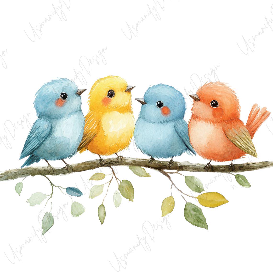 17 Watercolor Birds Clipart PNG, Pastel Birds Branch, Cute Nursery Bird ...
