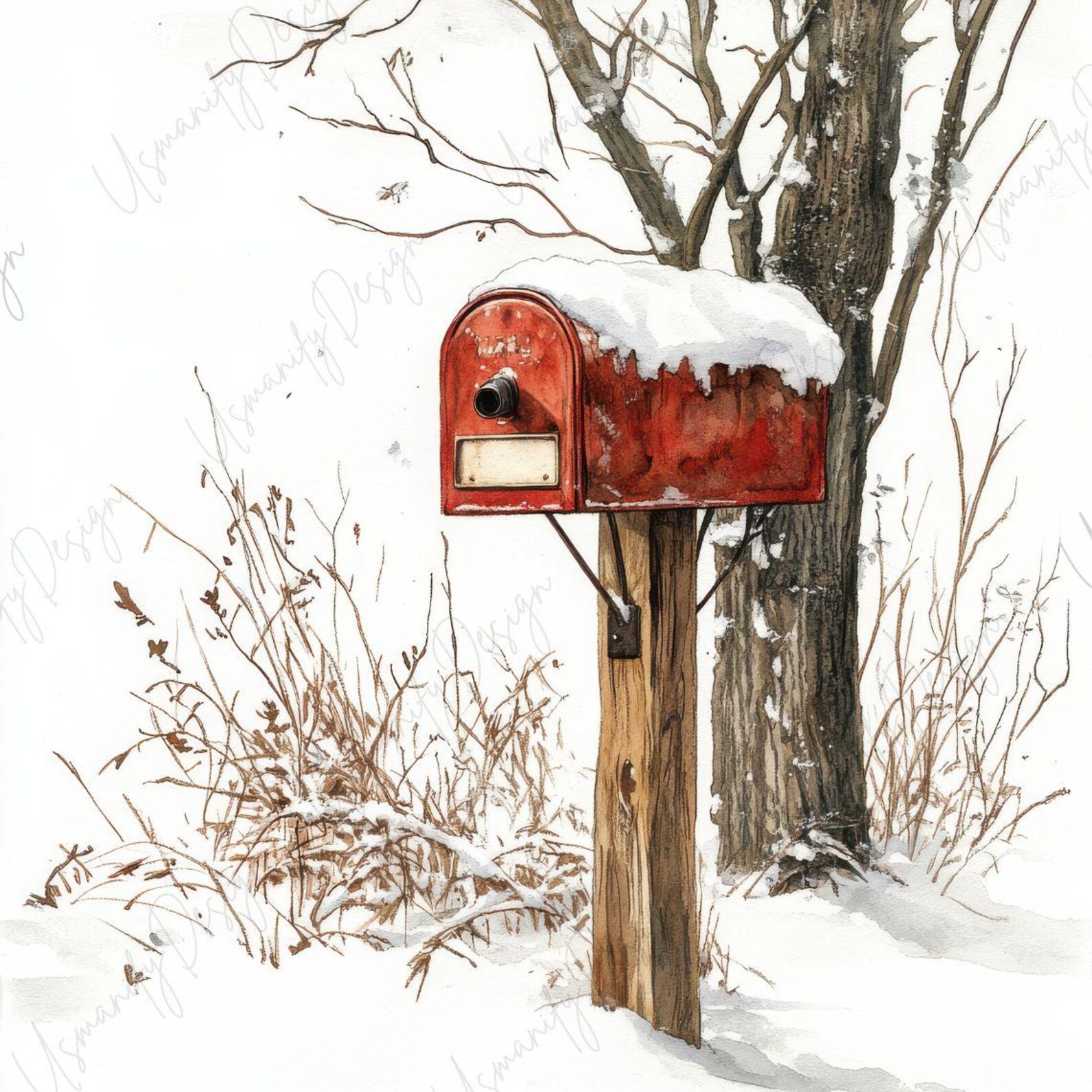 25 Snowy Mailbox Clipart, Watercolor Winter Postbox, Rustic Country Art ...