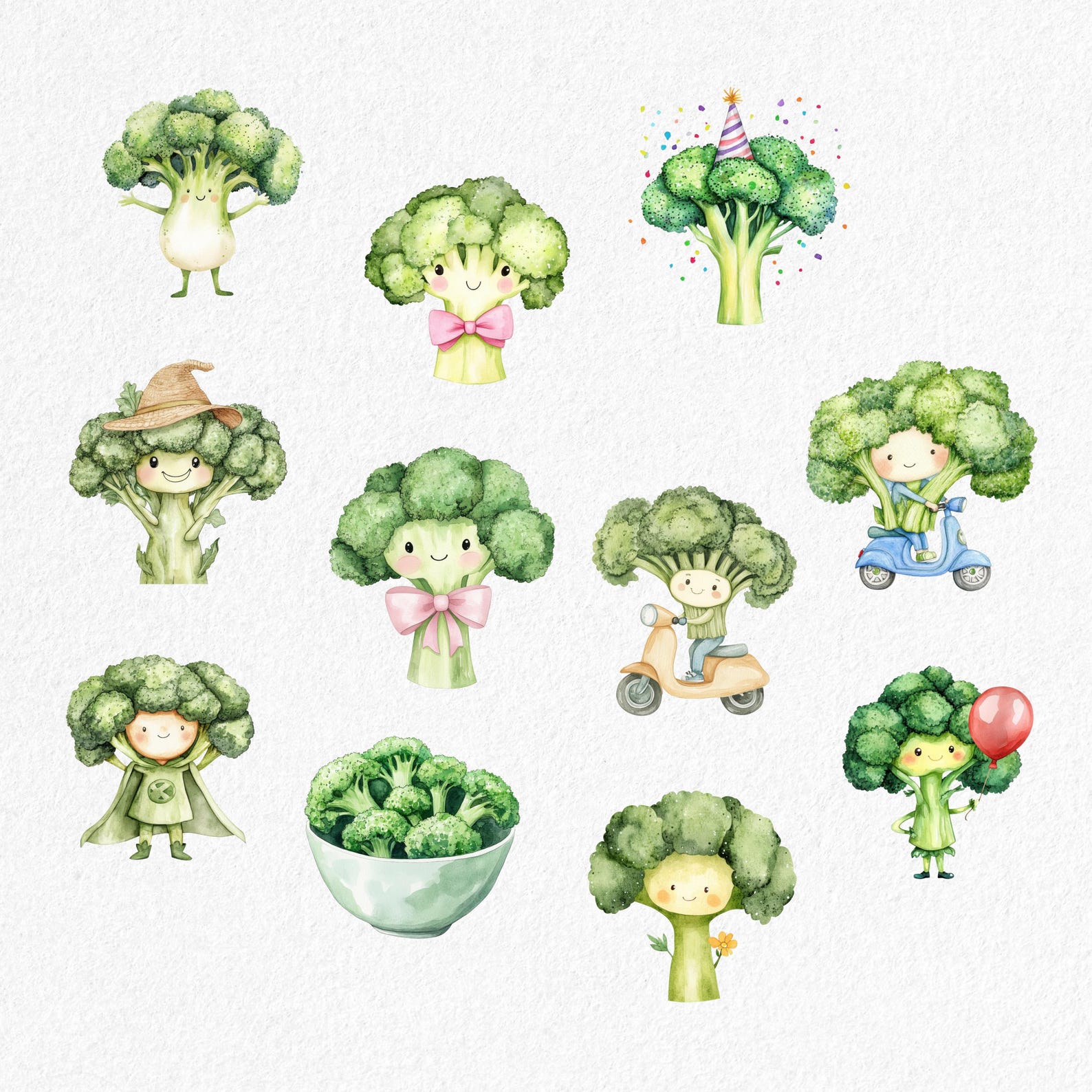 Broccoli Clipart, Cute Broccoli Character PNG, Kawaii Vegetable Art ...
