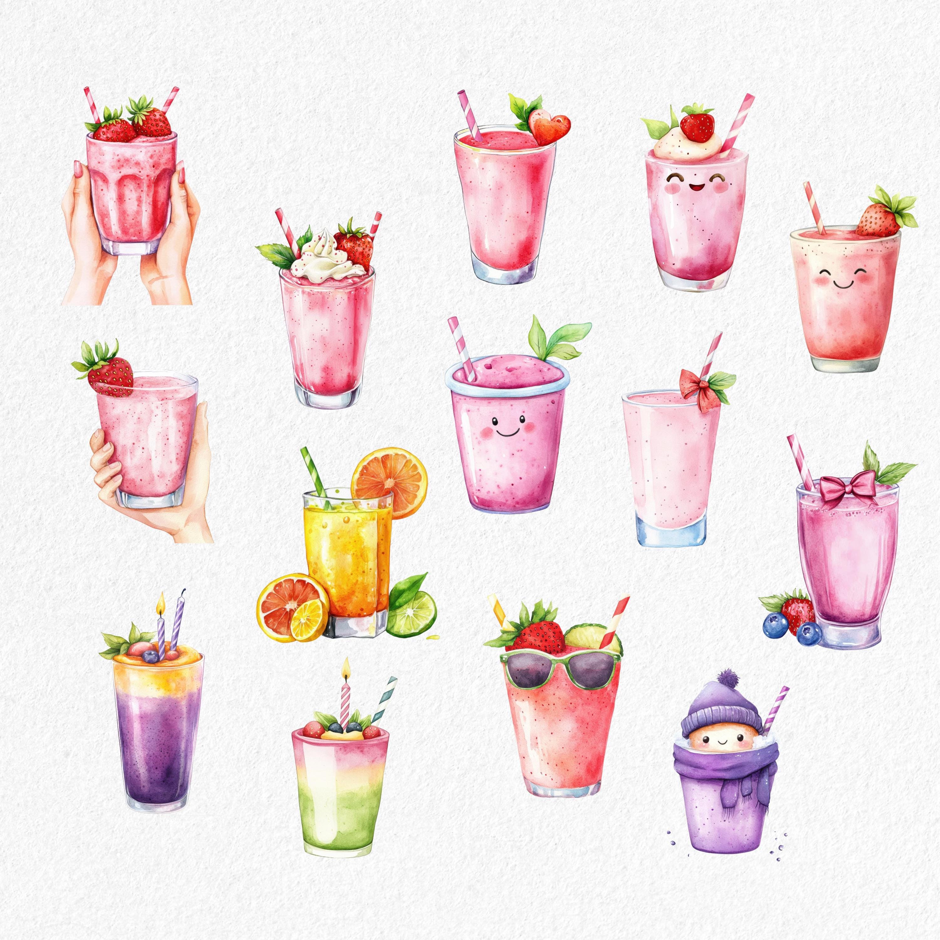 Smoothie Clipart Bundle, Cute Smoothie Characters, Kawaii Drink Clipart ...