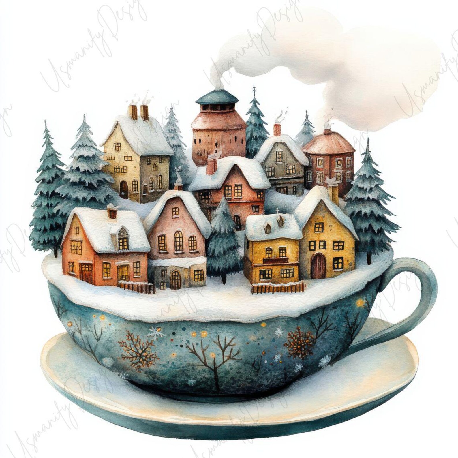 19 Winter Teacup Village Clipart, Cozy Snowy Mini Village Art, Holiday ...
