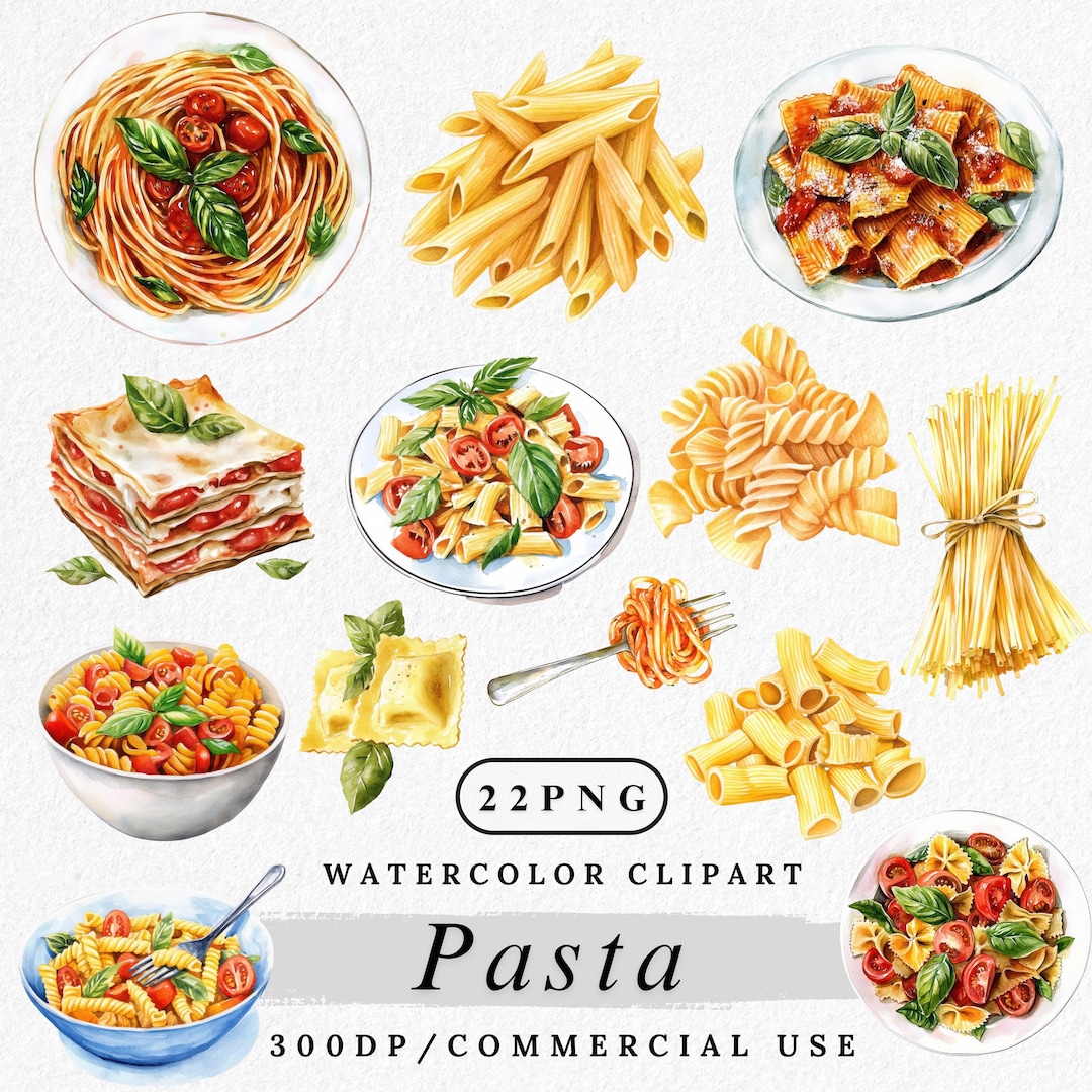 Watercolor Pasta Clipart: Italian Food PNG Graphics (digital Download ...