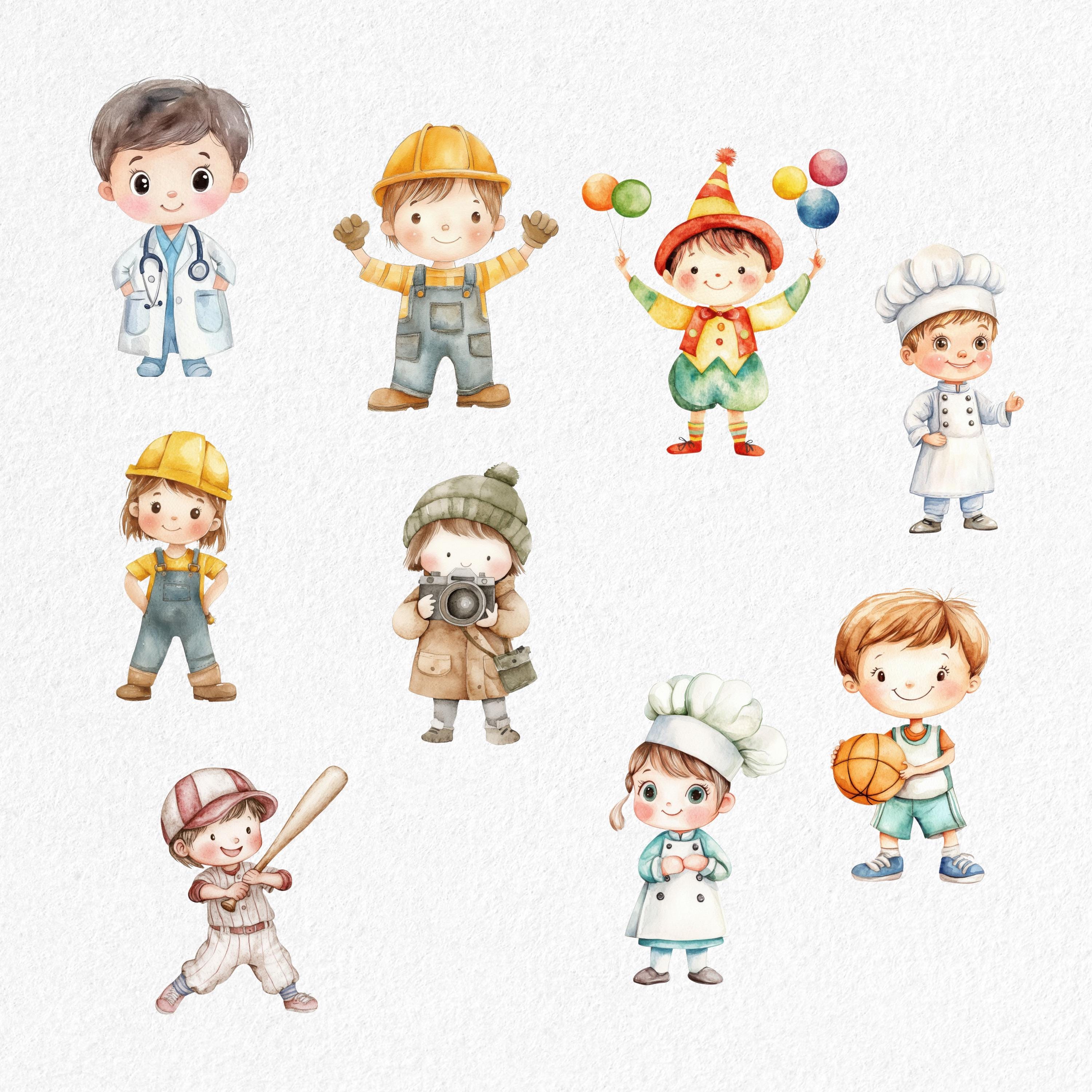 Kids Career Clipart PNG, Watercolor Occupation Clipart, Kids Profession ...
