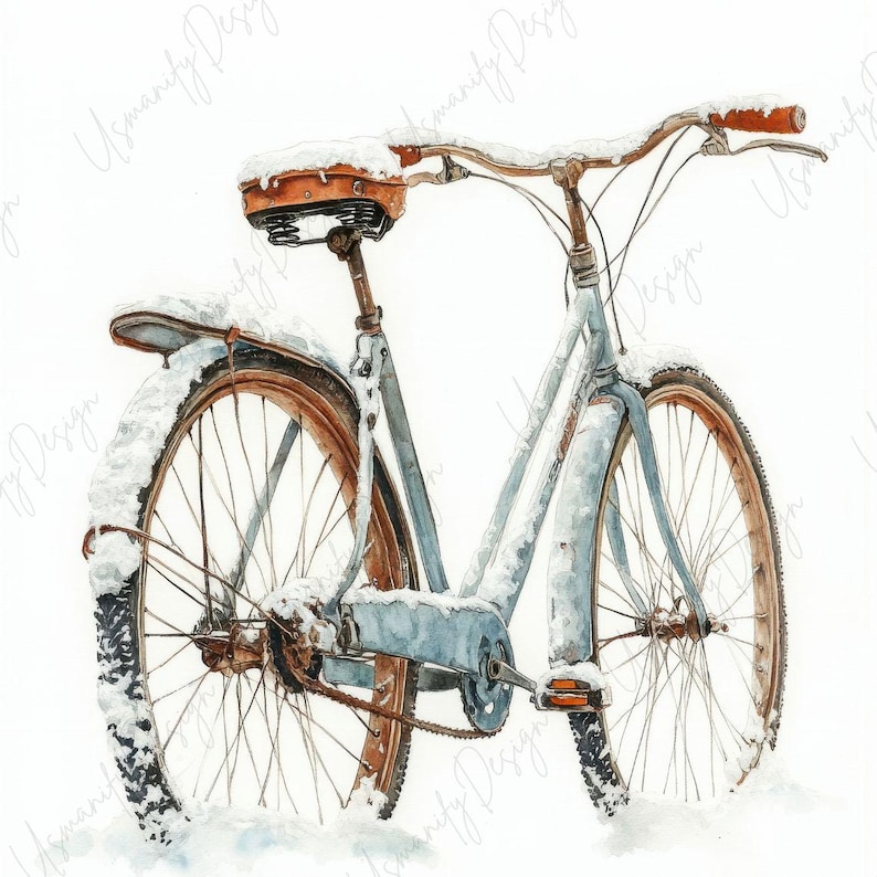 20 Bicycle in Snow Clipart, Watercolor Winter Bike, Bicycle Art, Rustic Winter Decor, Junk ...