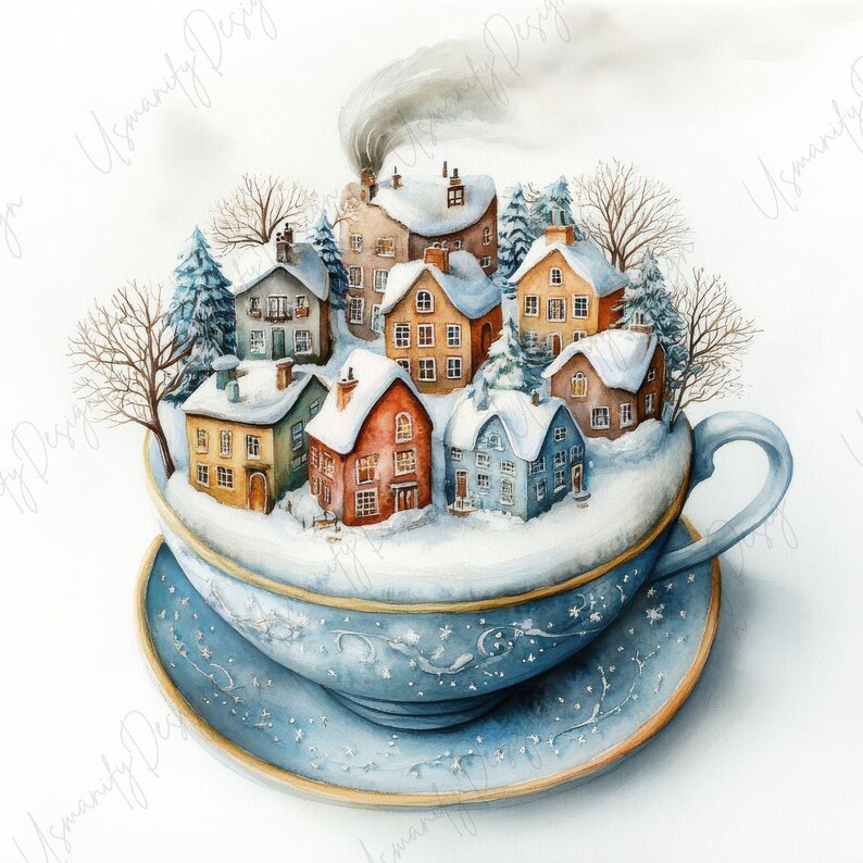 19 Winter Teacup Village Clipart, Cozy Snowy Mini Village Art, Holiday ...
