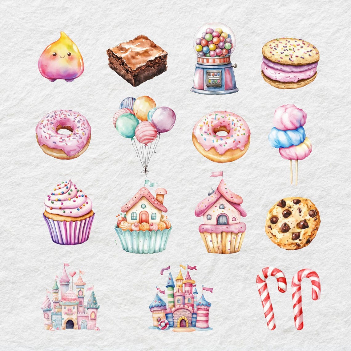 35 Watercolor Candy Clipart Bundle, Sweet Treats Illustrations, Donut ...