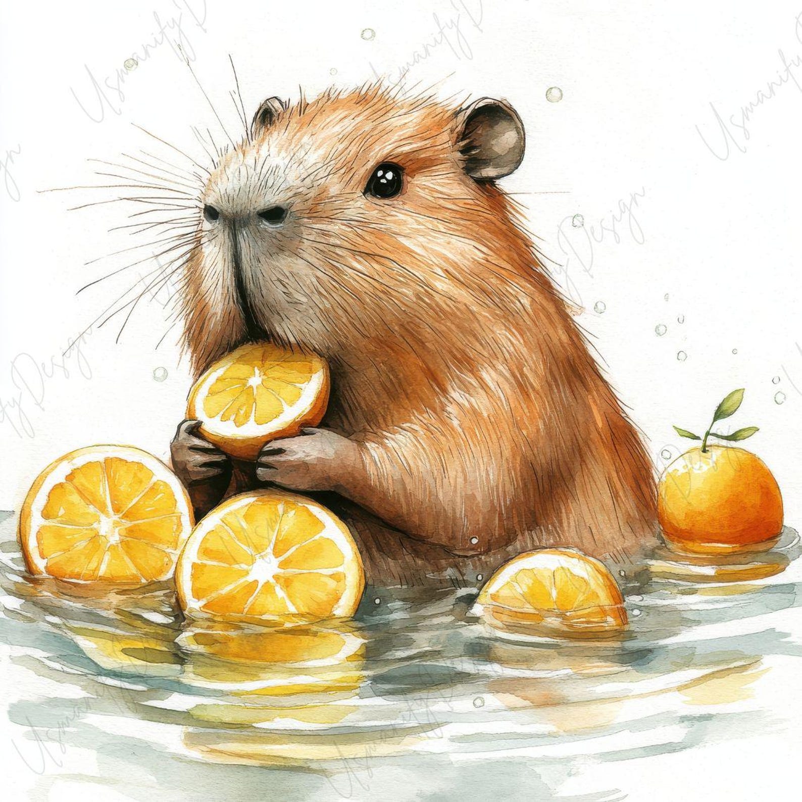23 Capybara Citrus Clipart, Watercolor Cute Capybara With Orange Lemon ...
