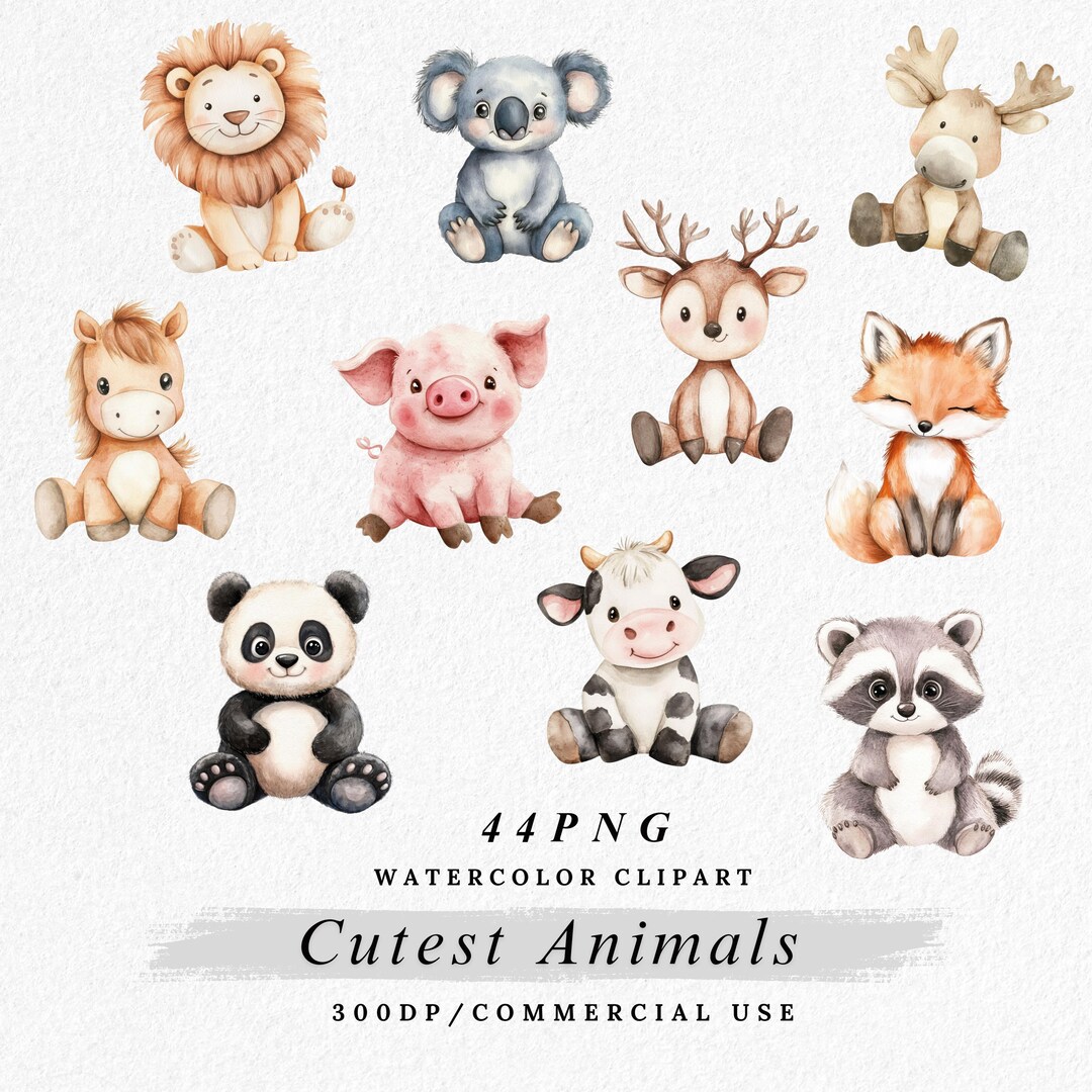 Watercolor Animal Clipart, Woodland Animal, Fox, Lion, Deer PNG, Animal ...
