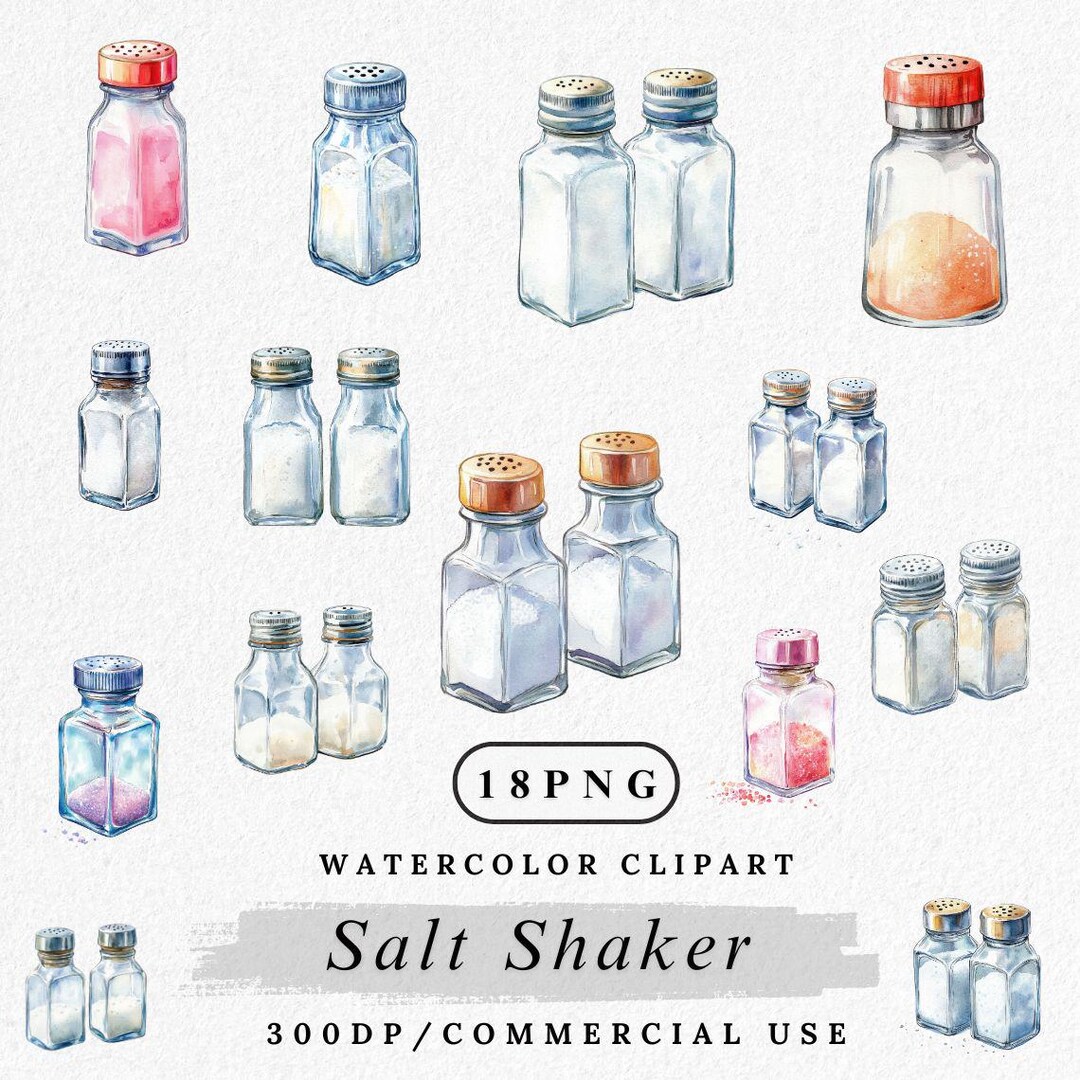 Salt Shaker Clipart: Watercolor Kitchen PNG Bundle, Cute Cooking ...