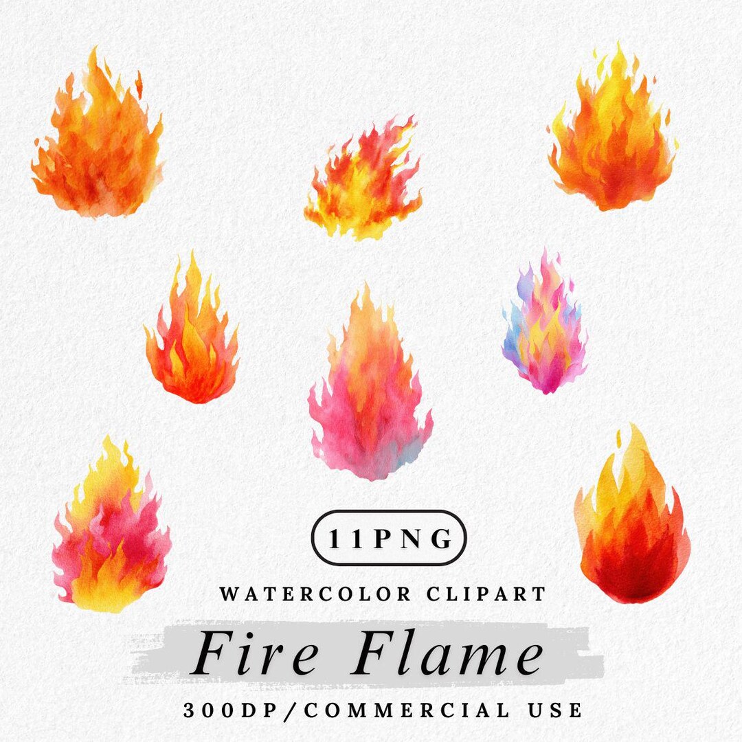 Watercolor Fire Flame Clipart: Campfire PNG Graphics (digital Download ...