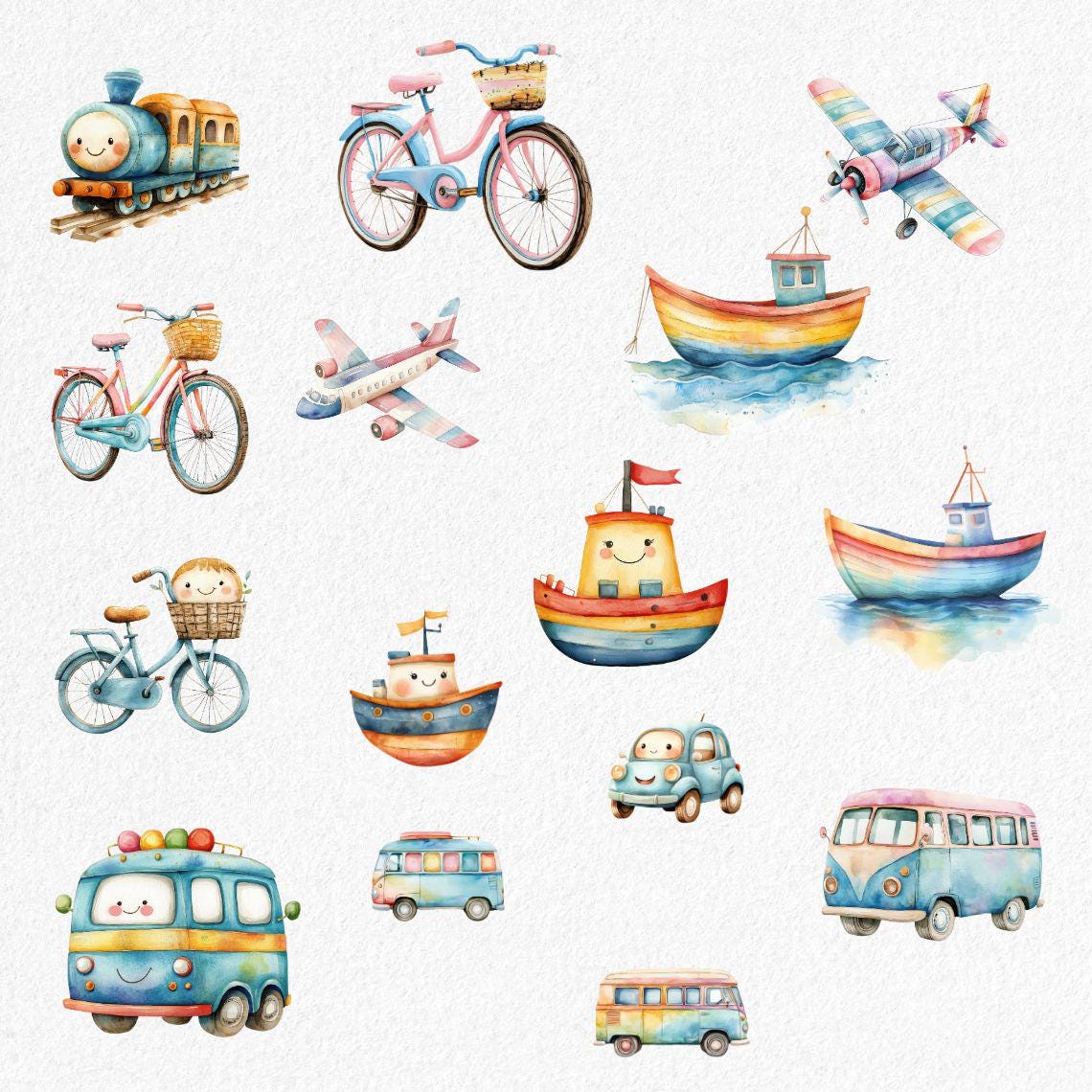 Transportation Theme Clipart: Watercolor Vehicles PNG Bundle, Cars ...