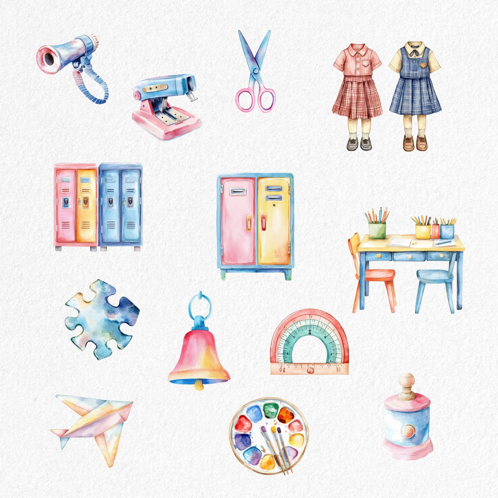 Watercolor School Supplies Clipart: 35 PNG Stationery Graphics (digital ...