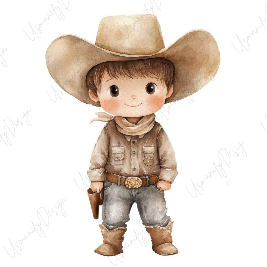 15 Watercolor Cowboy Boy Clipart, Cute Western Kid JPG Art, Cowboy ...
