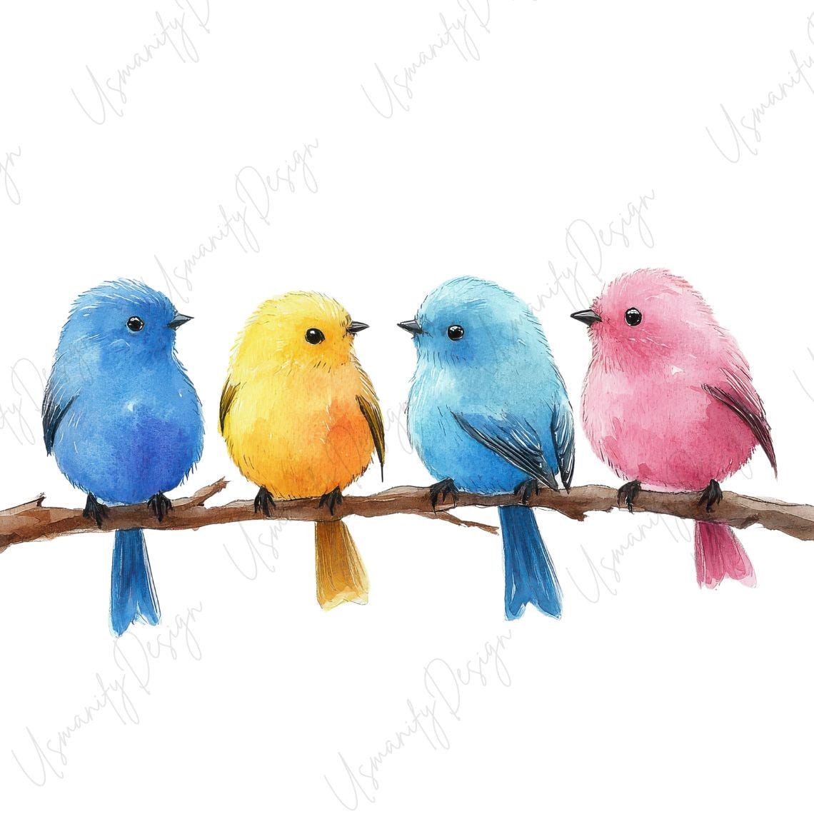 17 Watercolor Birds Clipart PNG, Pastel Birds Branch, Cute Nursery Bird ...