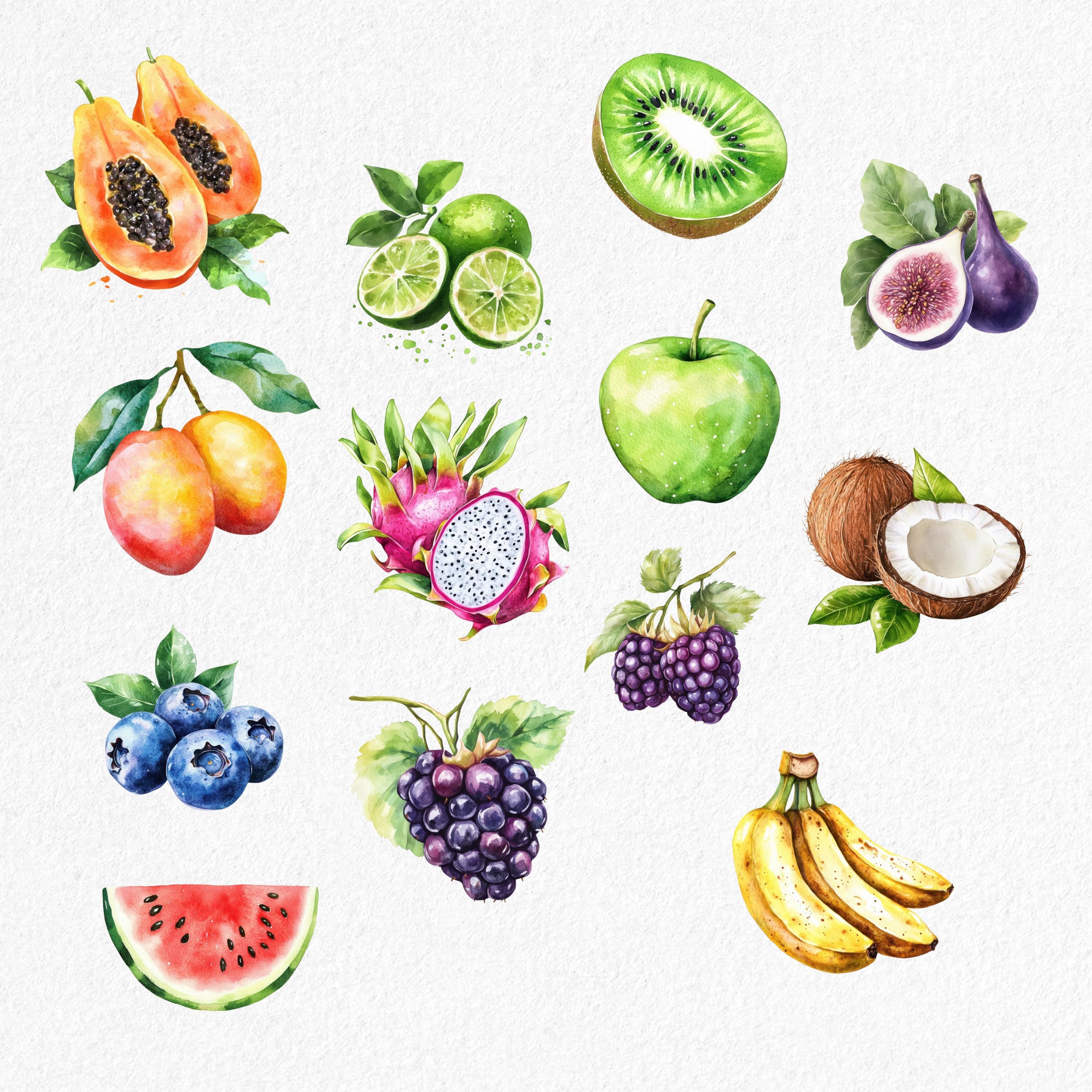 Watercolor Fruit Clipart Bundle: Apple, Orange, Banana (digital ...