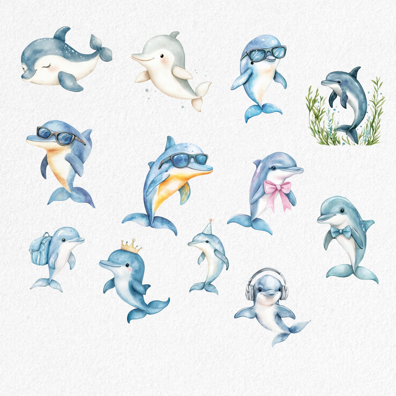 Dolphin Clipart Bundle, Cute Dolphin PNG, Watercolor Sea Animal Png ...