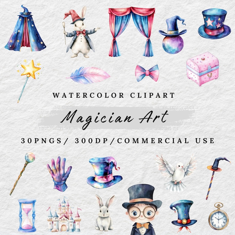 Watercolor Magician Clipart: Magic Show PNG Graphics (digital Download ...