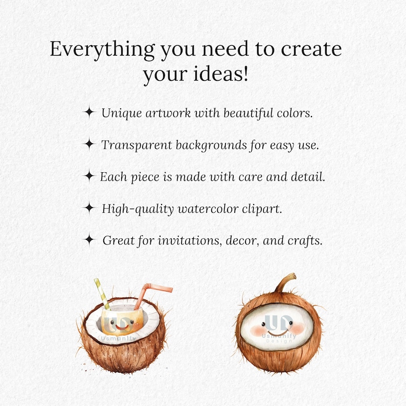 Coconut Clipart Bundle, Cute Coconut Character PNG, Tropical Fruit Art ...