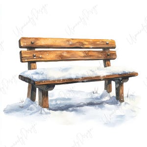 25 Winter Park Bench Clipart, Snowy Landscape Watercolor Art, Cozy ...