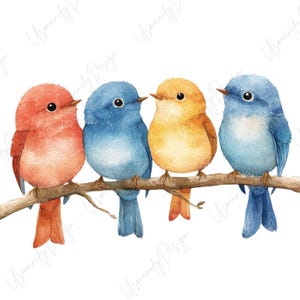 17 Watercolor Birds Clipart PNG, Pastel Birds Branch, Cute Nursery Bird ...
