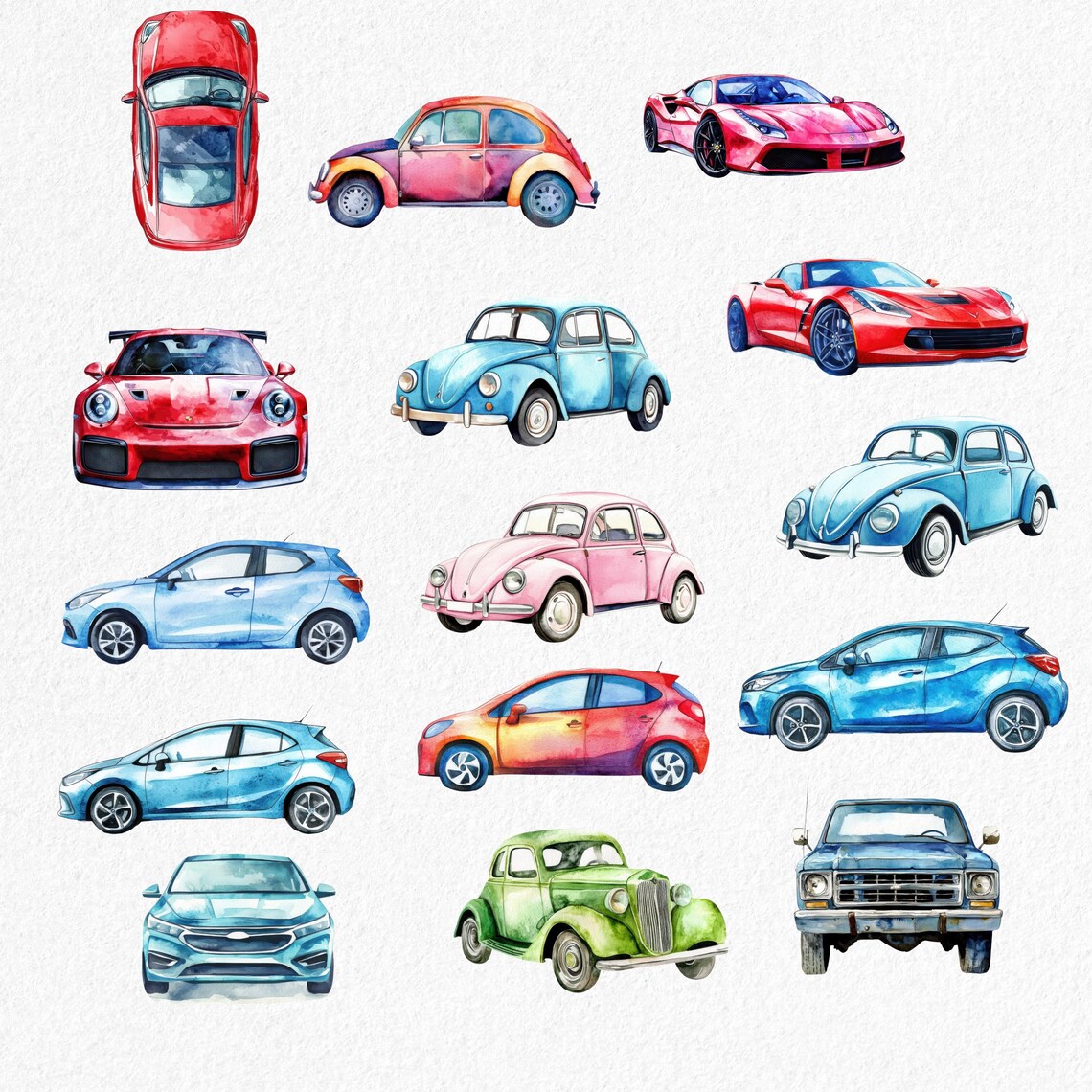 Watercolor Car Clipart: 28 PNG Vehicle Illustrations (digital Download ...