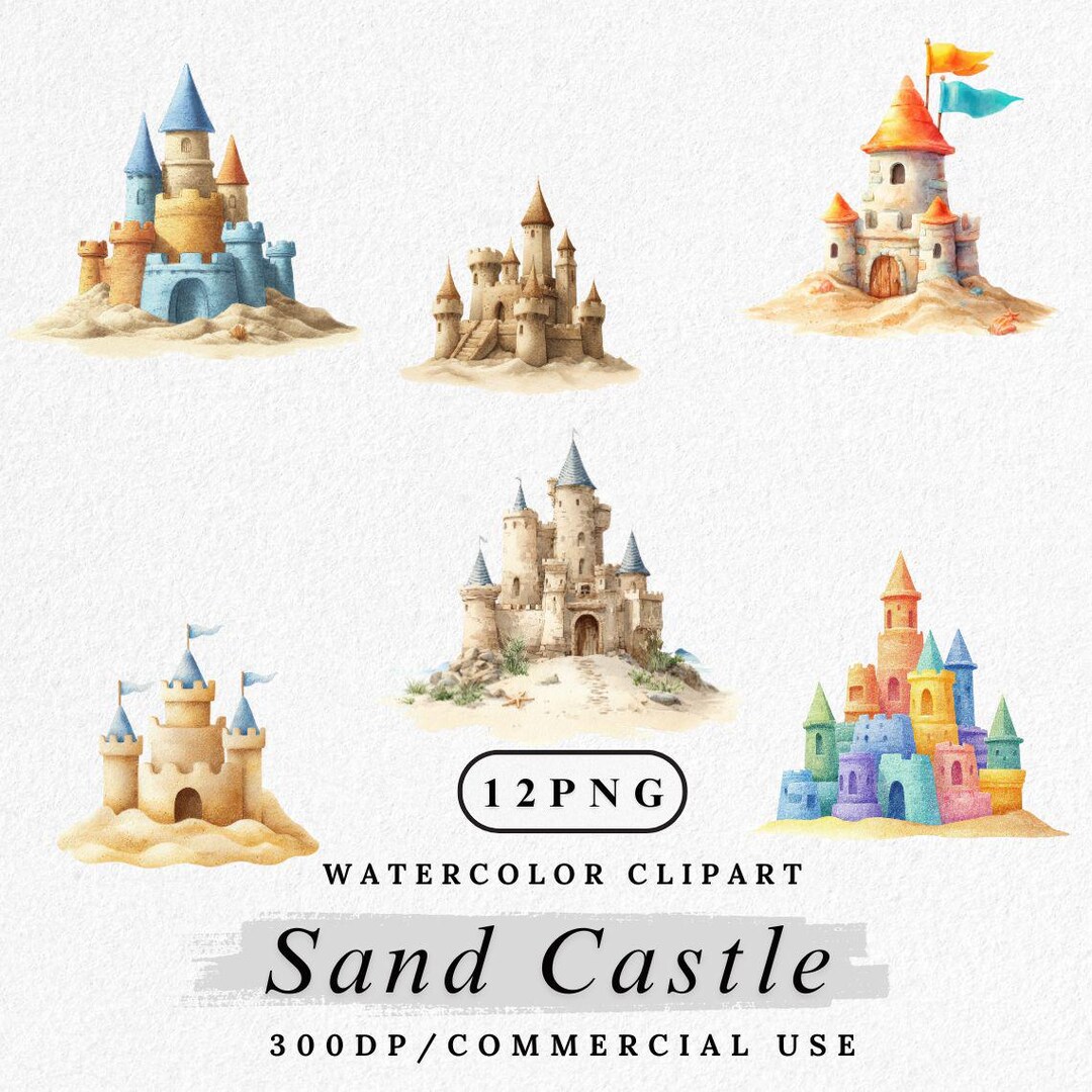 Watercolor Sandcastle Clipart: Beach Castle PNG (digital Download) - Etsy