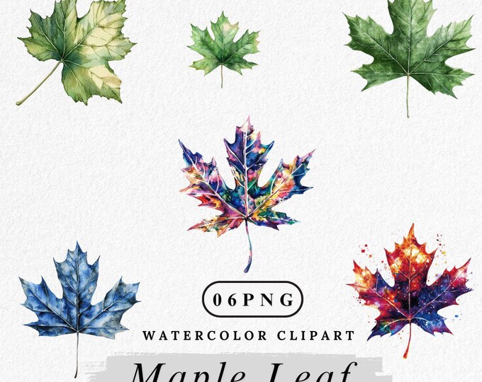 Watercolor Maple Leaf Clipart: Autumn Glitter Leaves PNG JPG ...