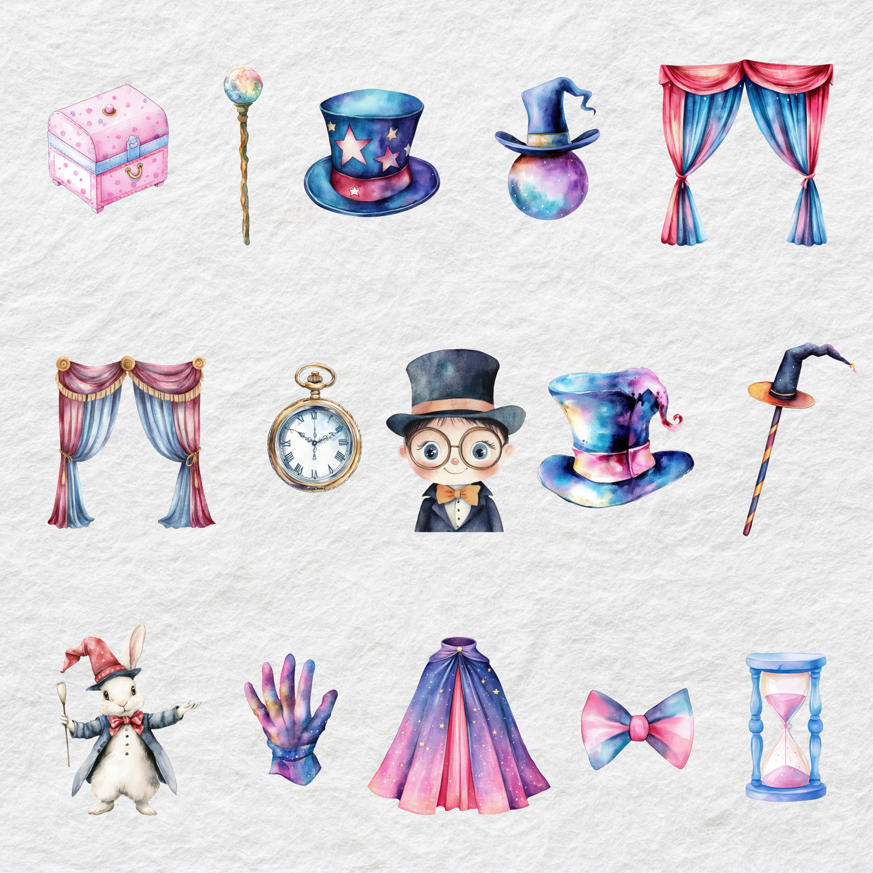 Watercolor Magician Clipart: Magic Show PNG Graphics (digital Download ...
