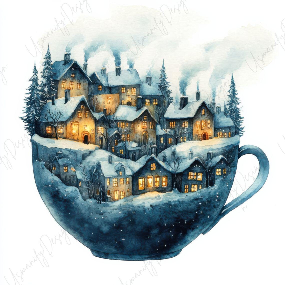 19 Winter Teacup Village Clipart, Cozy Snowy Mini Village Art, Holiday ...