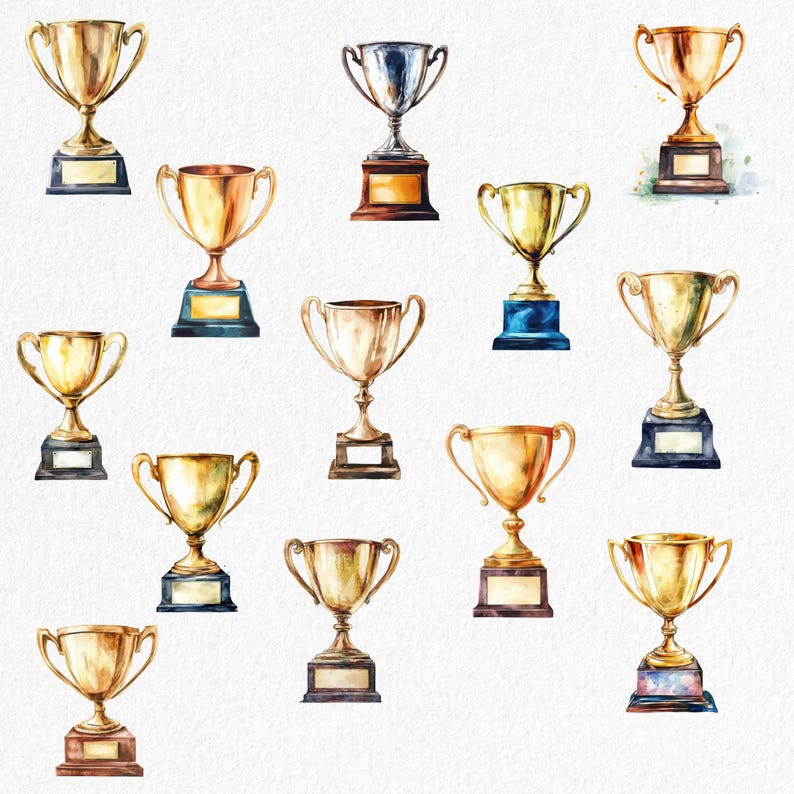 Watercolor Trophy Clipart: Gold Cup, Sports Award Pngs (digital ...