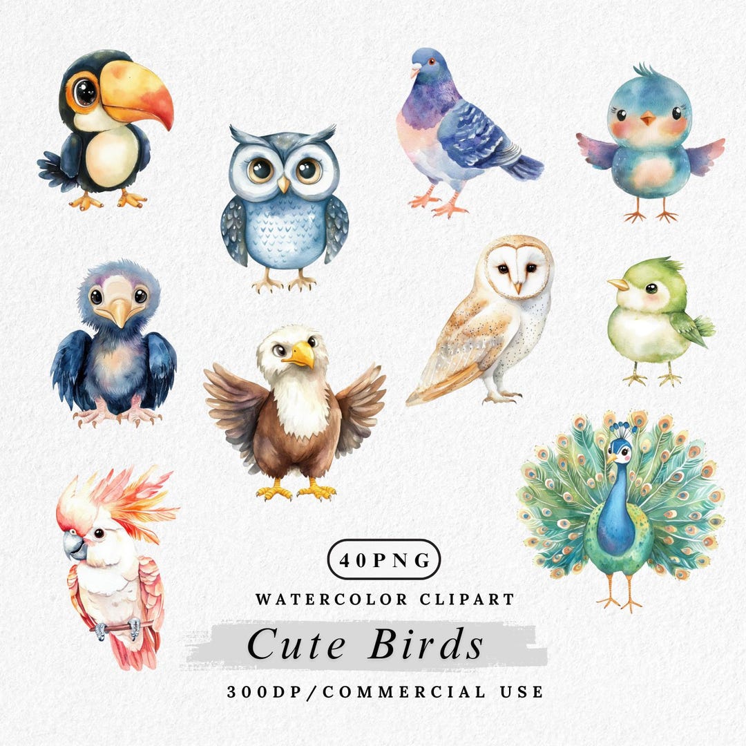 Birds Clipart Png, Cute Birds Watercolor, Bird Clip Art, Songbird PNG ...